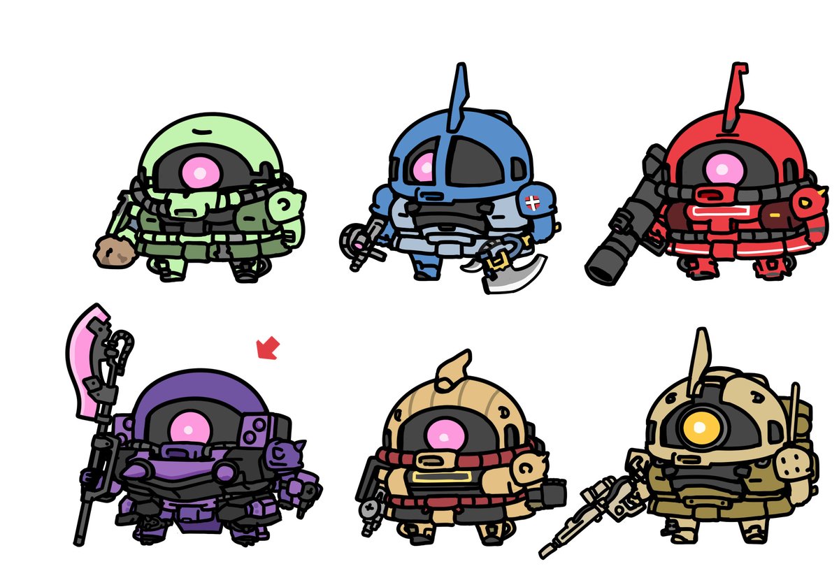 one-eyed axe chibi no humans weapon zeon robot illustration images