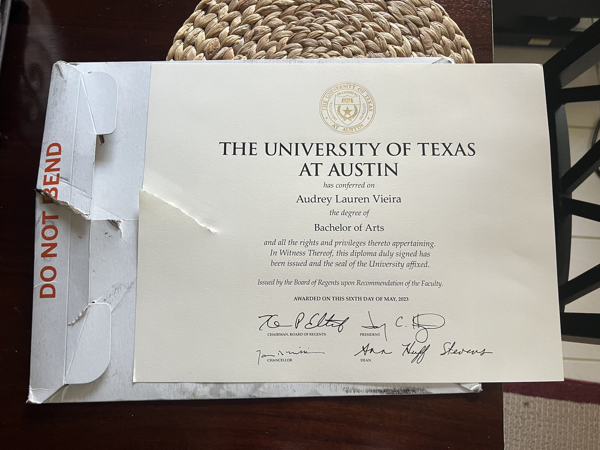 University Of Texas At Austin Diploma Bachelor Of Arts