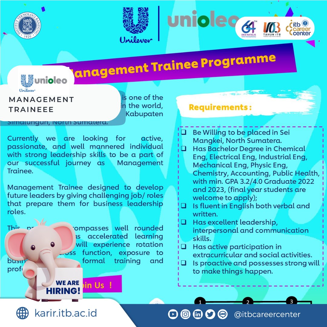 ITB Career Center on Twitter: "[𝐉𝐎𝐁 𝐕𝐀𝐂𝐀𝐍𝐂𝐘] Unilever Oleochemical Indonesia (UOI) is OPENING # ...