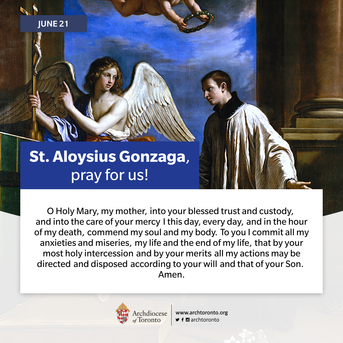 Archdiocese of Toronto on Twitter: "St. Aloysius Gonzaga, pray for us ...