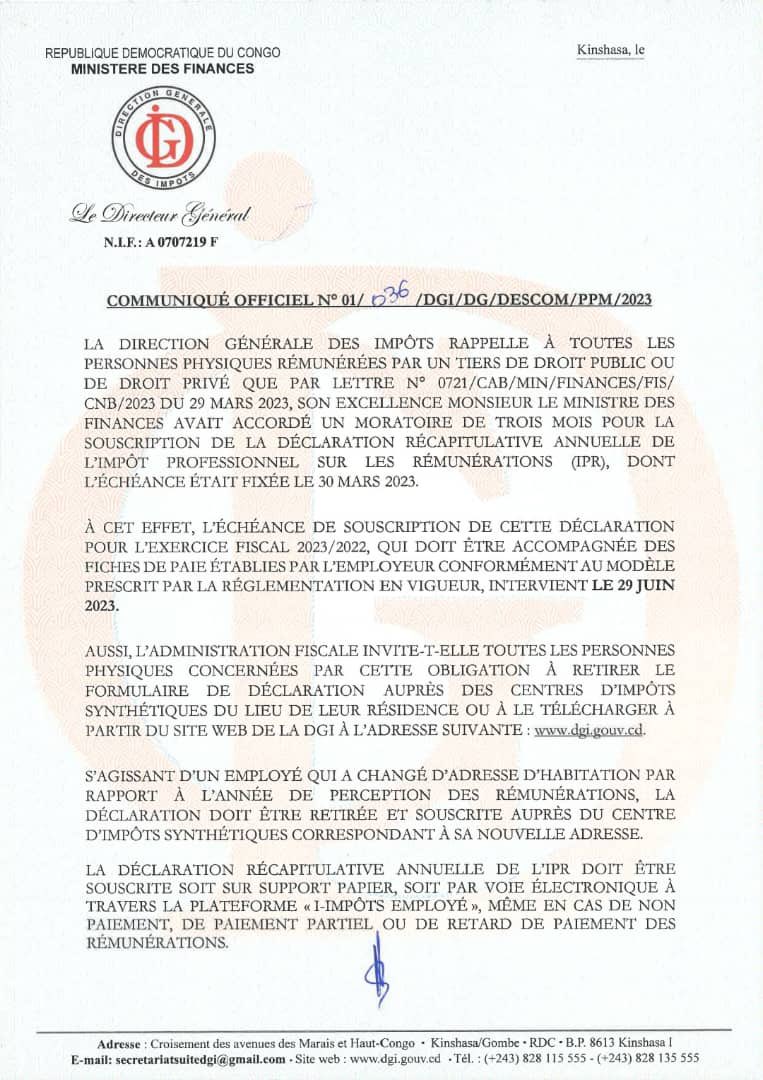 Dgi Rdc On Twitter 📢 Rappel Aux Employés Rémunérés Par Un Tiers De