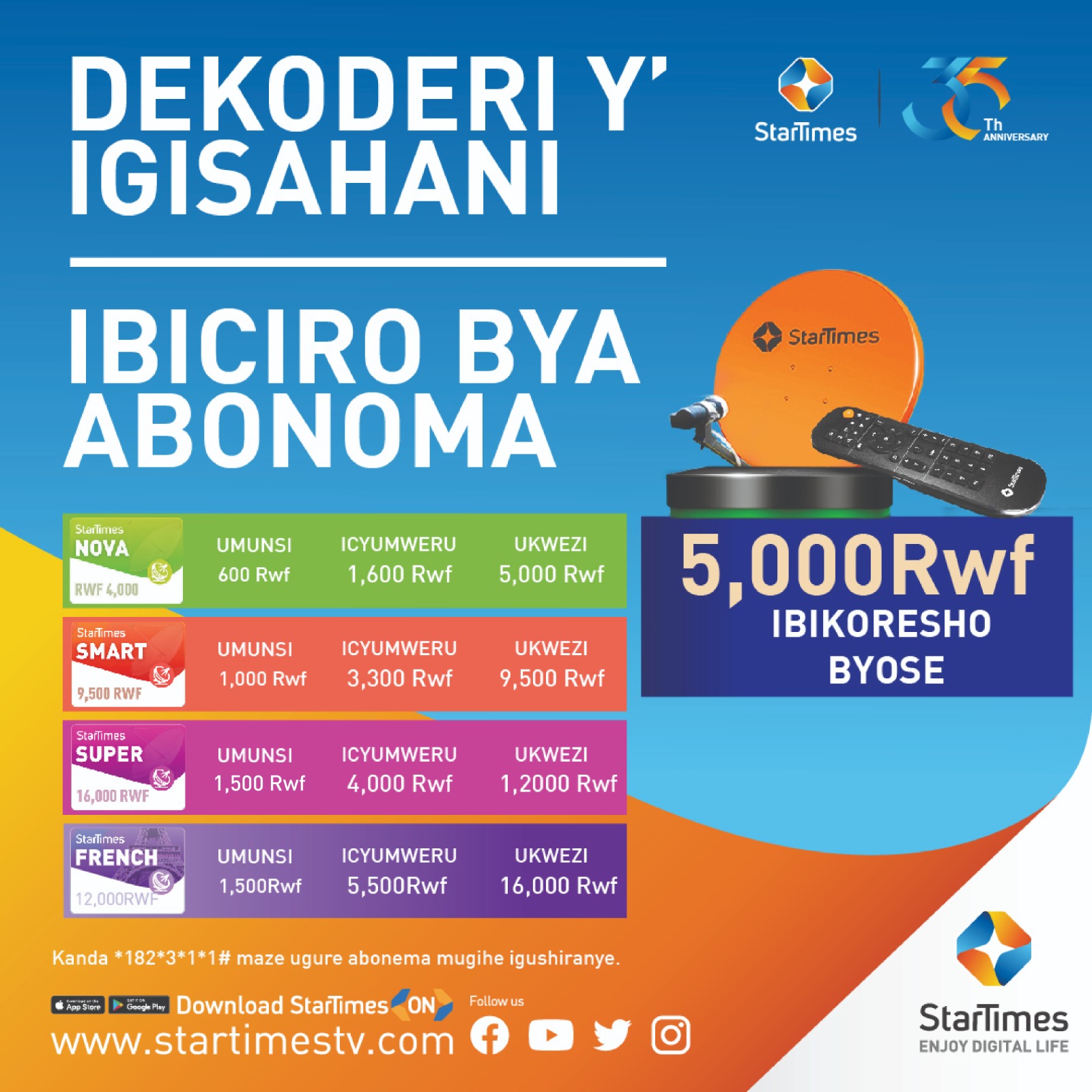 StarTimes Rwanda on Twitter: "Mu rwego rwo kwizihiza isabukuru y'imyaka 35 StarTimes imaze ...
