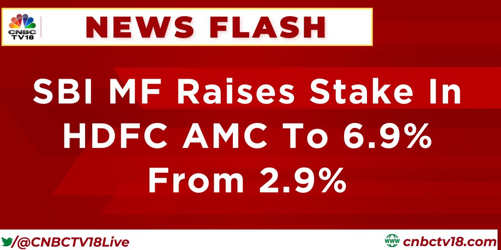 CNBC-TV18 on Twitter: "#NewsFlash | SBI MF raises stake in HDFC AMC to 6.9% from 2.9%"