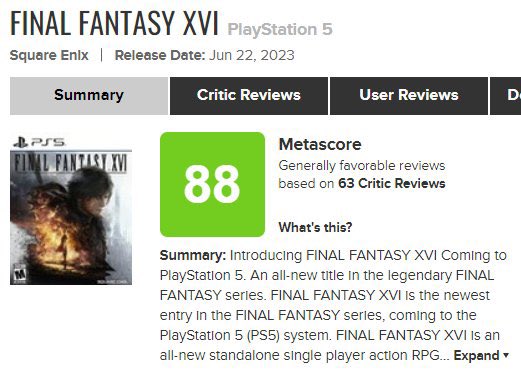 ☆オードリーAudrey☆ on Twitter: "FF16 METASCORE IS 88!!! Not bad, 8 + 8 = 16, meant to be? 😆"