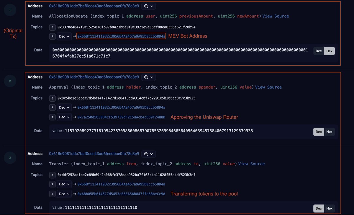 Arkham on Twitter: "This MEV Bot copied his transaction, and added additional code to dump the ...