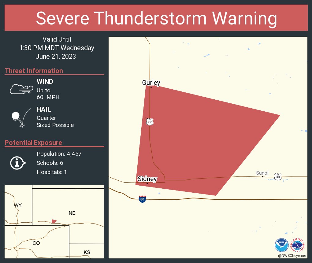 NWS Severe Tstorm on Twitter: "Severe Thunderstorm Warning including Sidney NE and Gurley NE ...