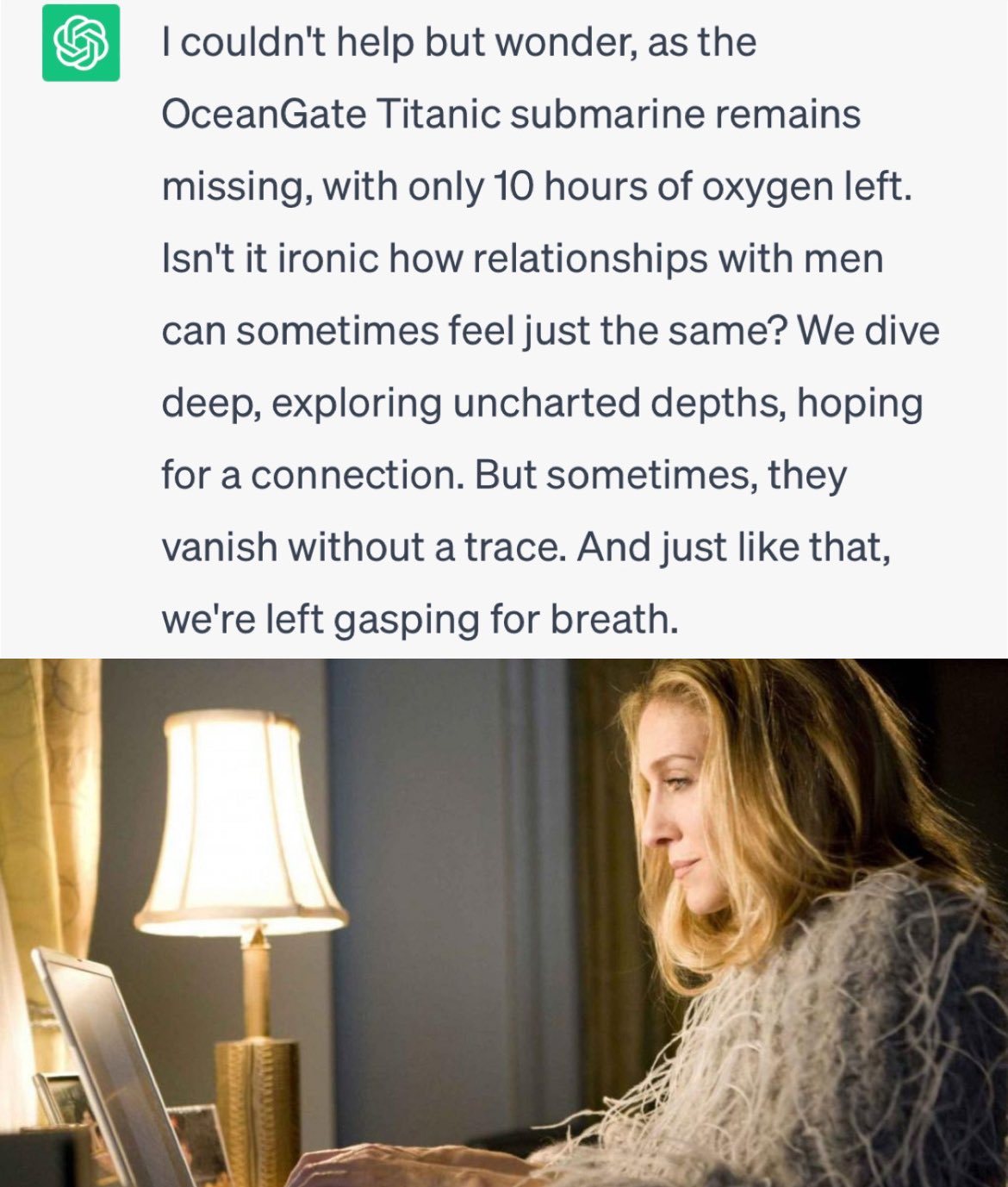 mizge on Twitter: "I asked Chat GPT to write about #OceanGate Titanic submarine in the voice of ...