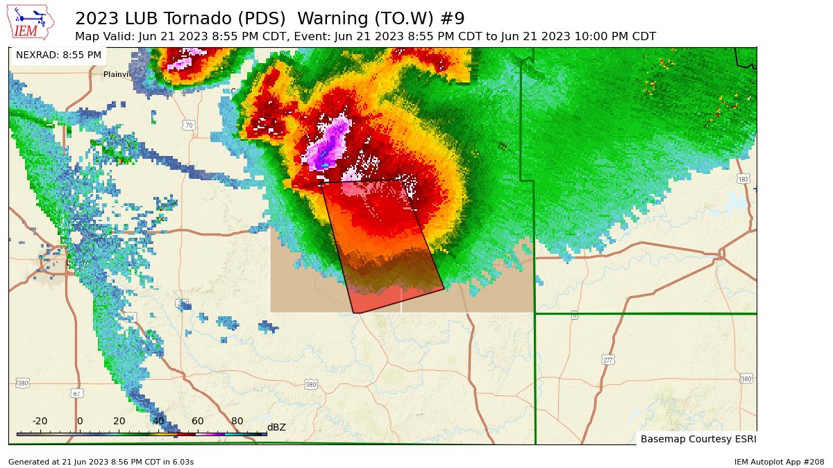 iembot_pds on Twitter: "LUB issues Tornado Warning (PDS) [tornado: OBSERVED, damage threat ...