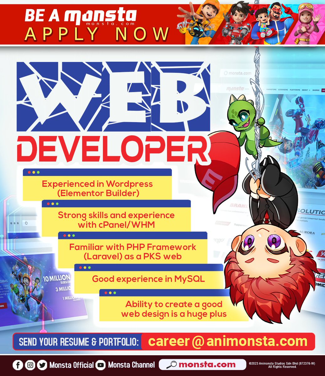 BoBoiBoy on Twitter: "📢 Be a#Monsta ️ WEB DEVELOPER Send your resume & portfolio to 📧 career ...