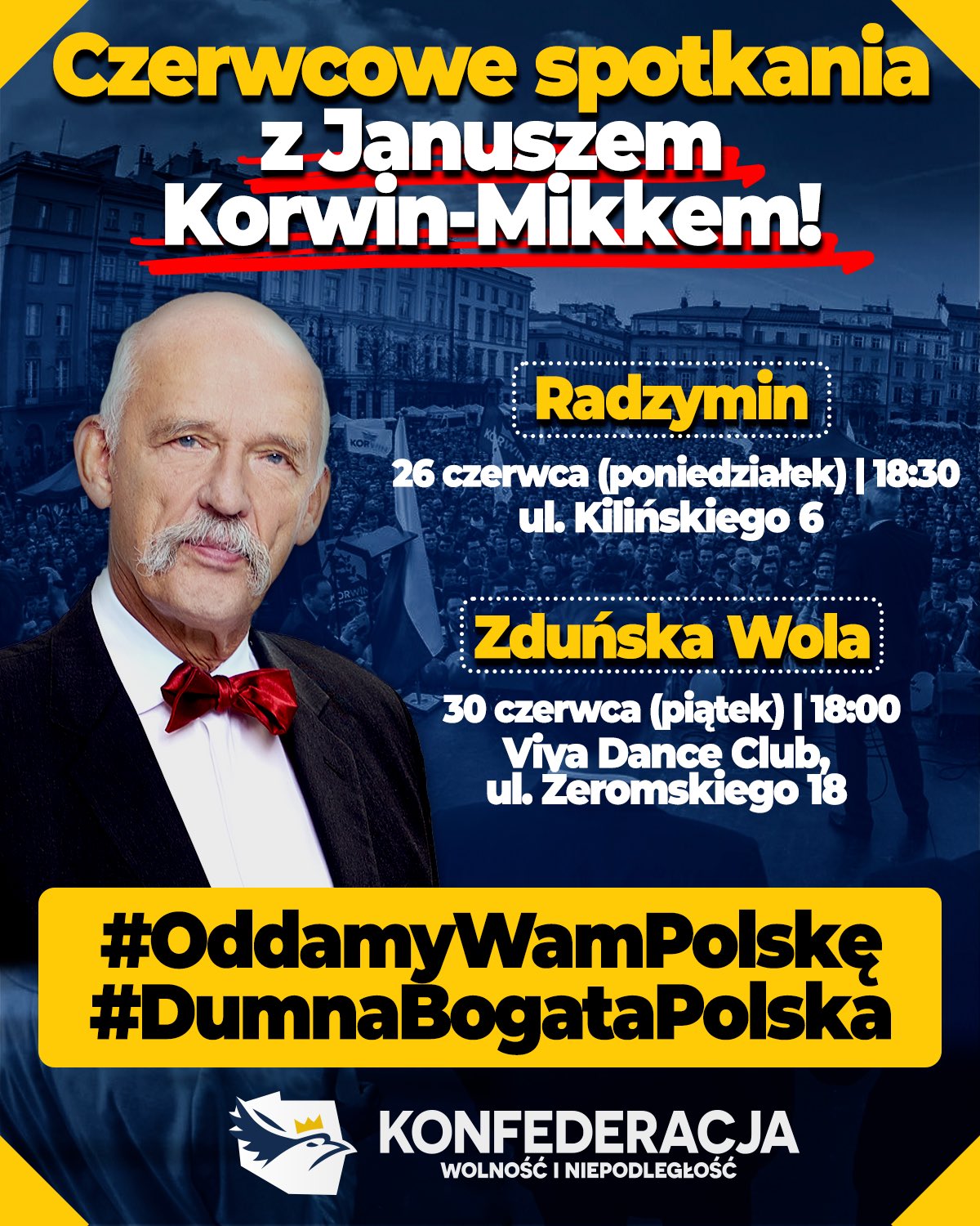 Janusz Korwin-Mikke on Twitter: "Kolejne spotkania za mną! Przede mną teraz Radzymin i Zduńska ...