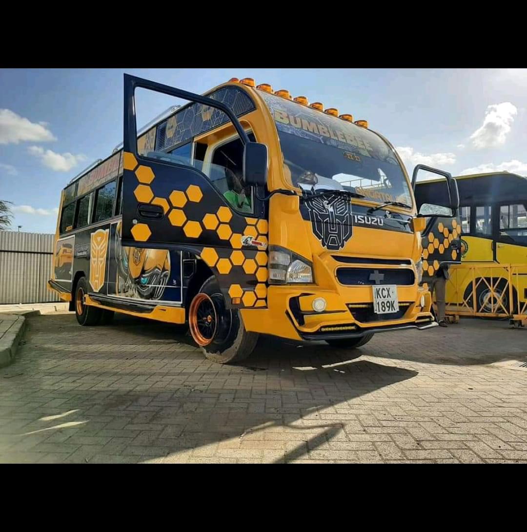 Traditionally designed buses in Nairobi, Kenya. They are called matatu ...