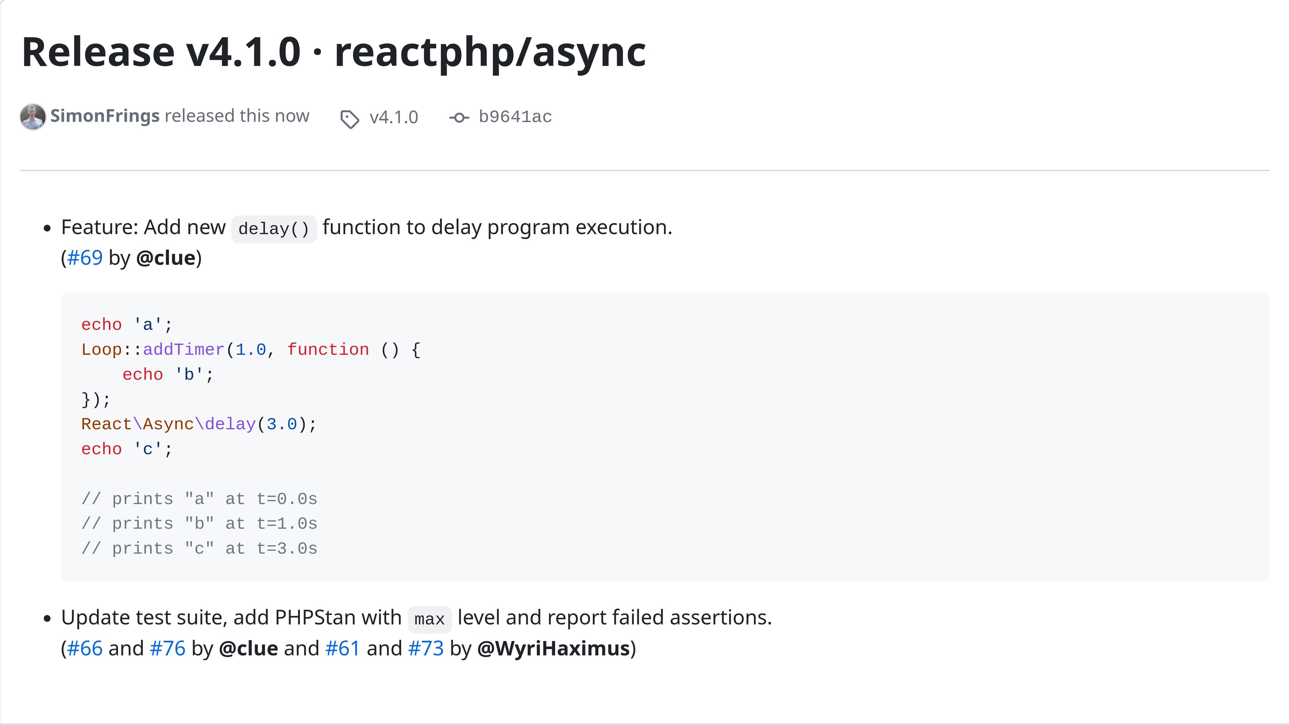 ReactPHP on Twitter: "Released v4.1.0, v3.1.0 and v2.1.0 of our async component 🎉 Adds new ...