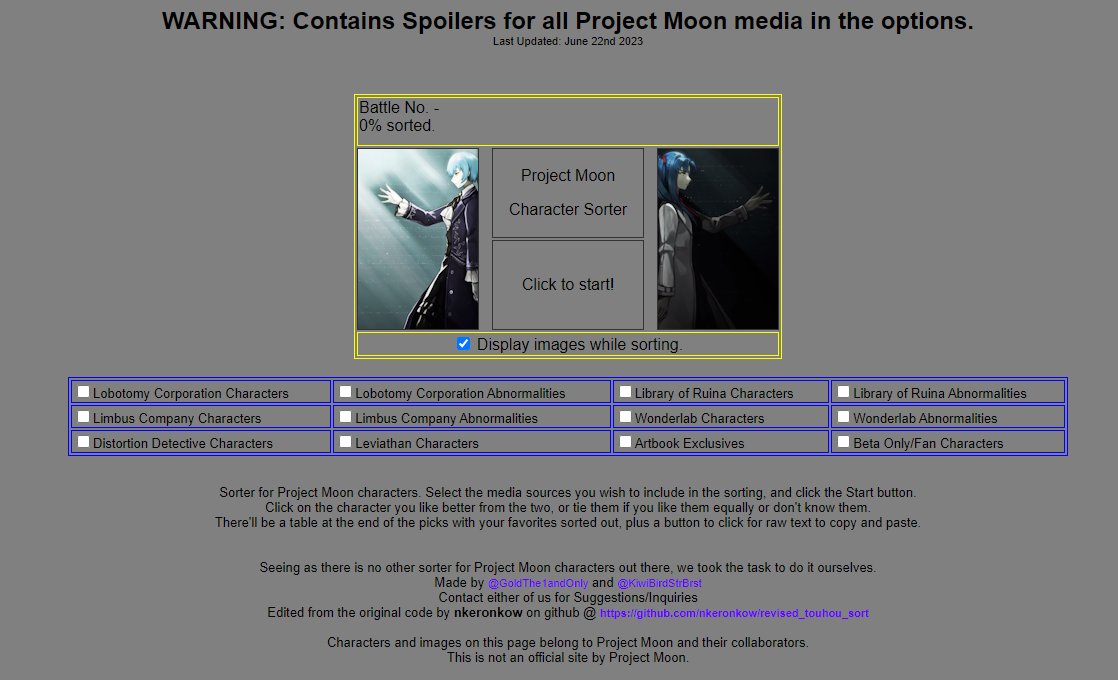 Gold on Twitter: "We (Kiwi and I) made a Character Sorter for Project Moon At last, you can pit ...