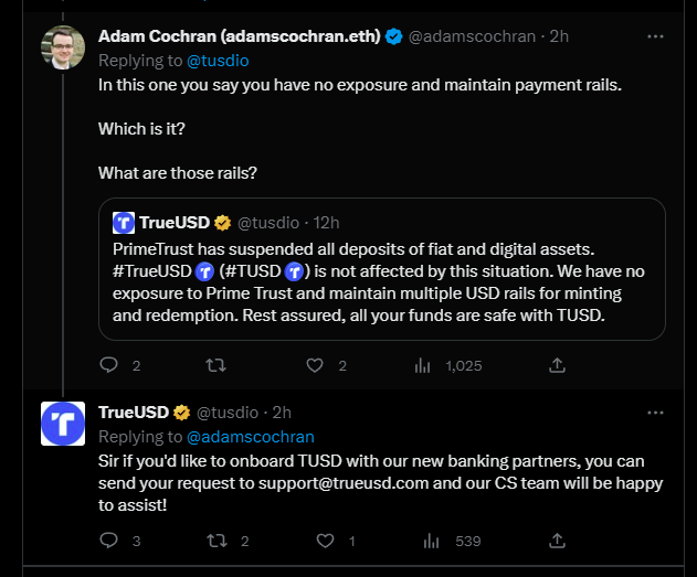 Parrot Capital 🦜 on Twitter: "The $TUSD response is unreal.🚩 https://t.co/Bn5IZqddob" / Twitter