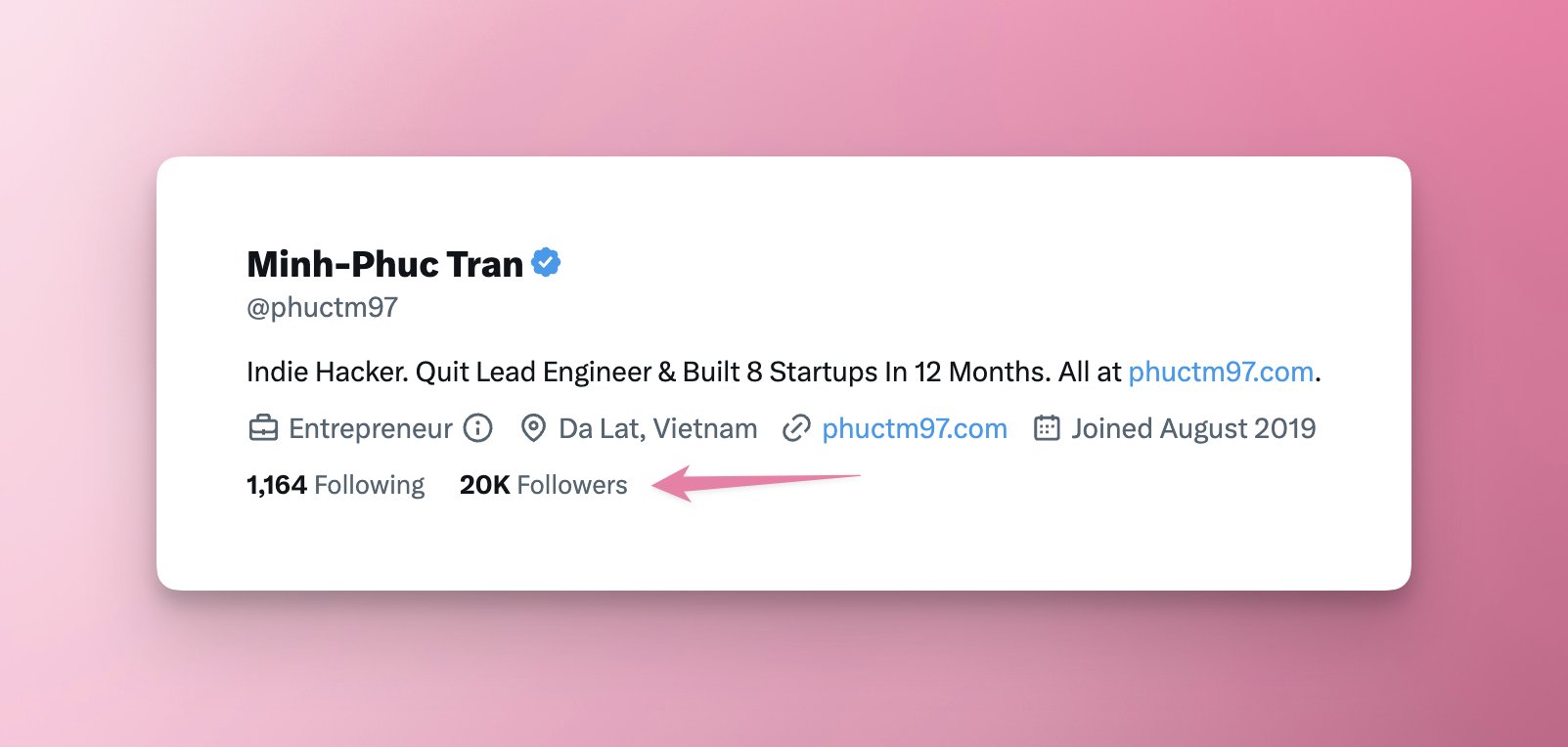 Minh-Phuc Tran on Twitter: "Hit 20K followers today. It's been roughly 1yr & 3mo since I quit my ...