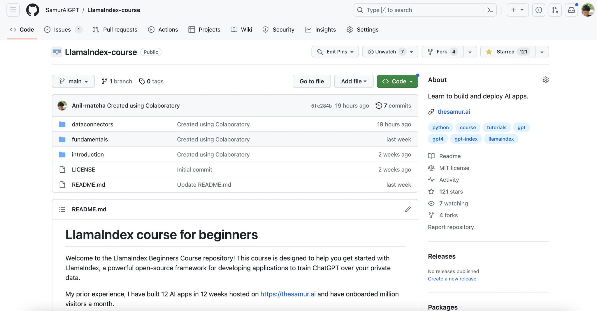 Anil Chandra Naidu Matcha on Twitter: "Wow 🤯 @llama_index course now has 120+ stars and growing ...