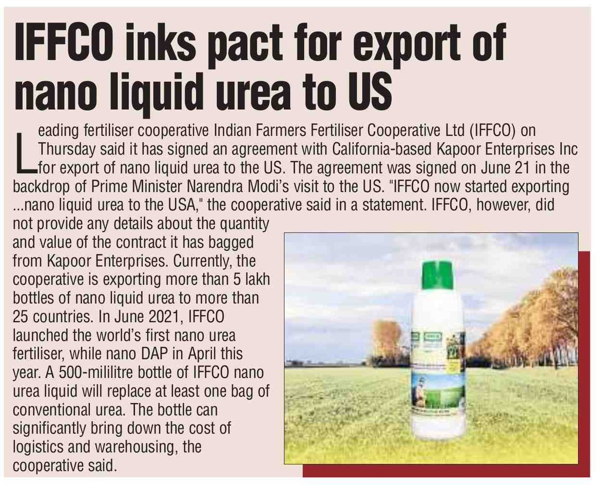 IFFCO on Twitter: "RT @drusawasthi: Wide coverage of the news about “IFFCO started exporting ...