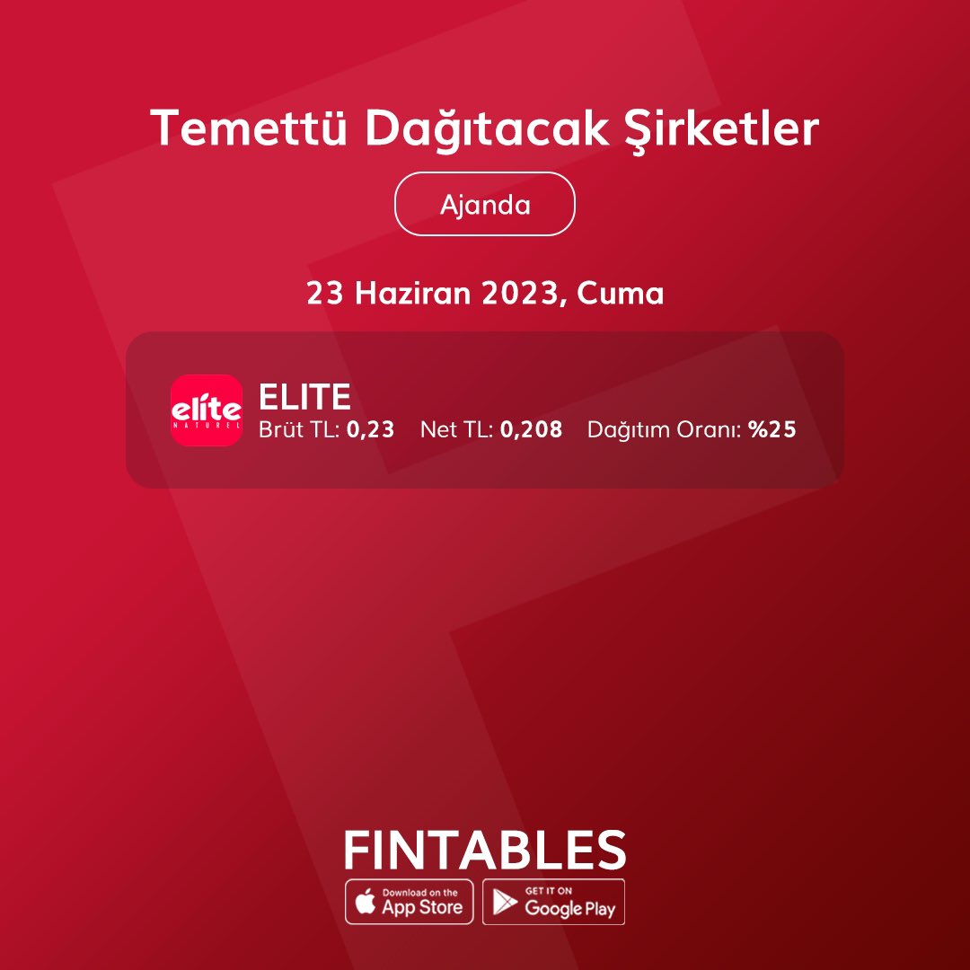 Fintables on Twitter: "🗓️Bugün Temettü Dağıtacak Şirketler #ELITE https://t.co/TXHJtNbP2j" / Twitter