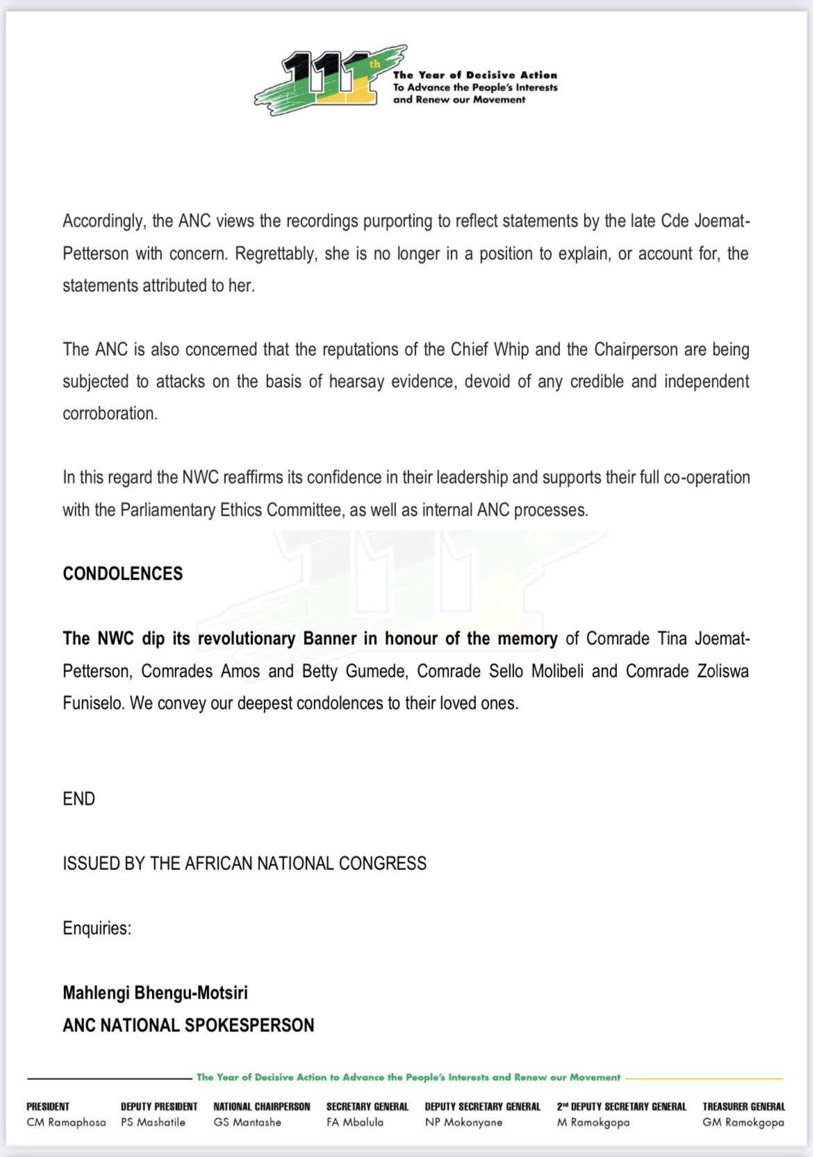 African National Congress on Twitter: "ANC statement on the outcomes of the National Working ...