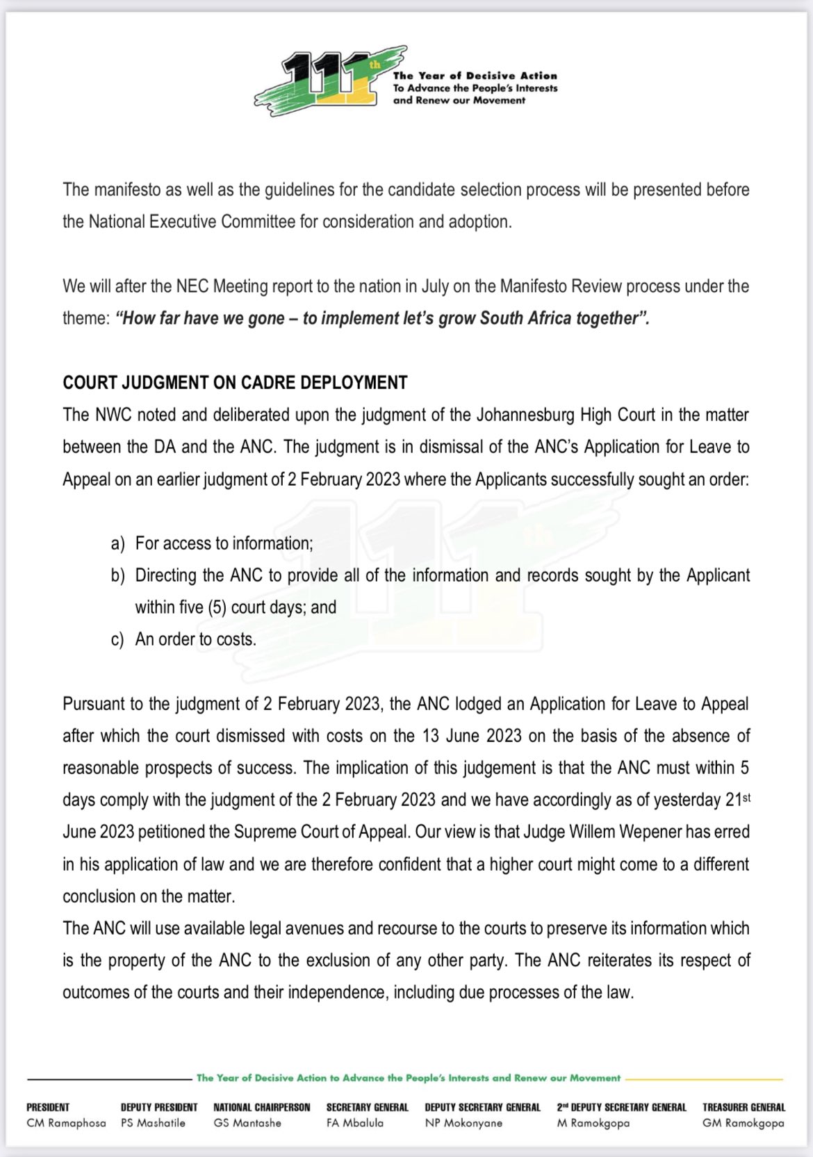 African National Congress on Twitter: "ANC statement on the outcomes of the National Working ...