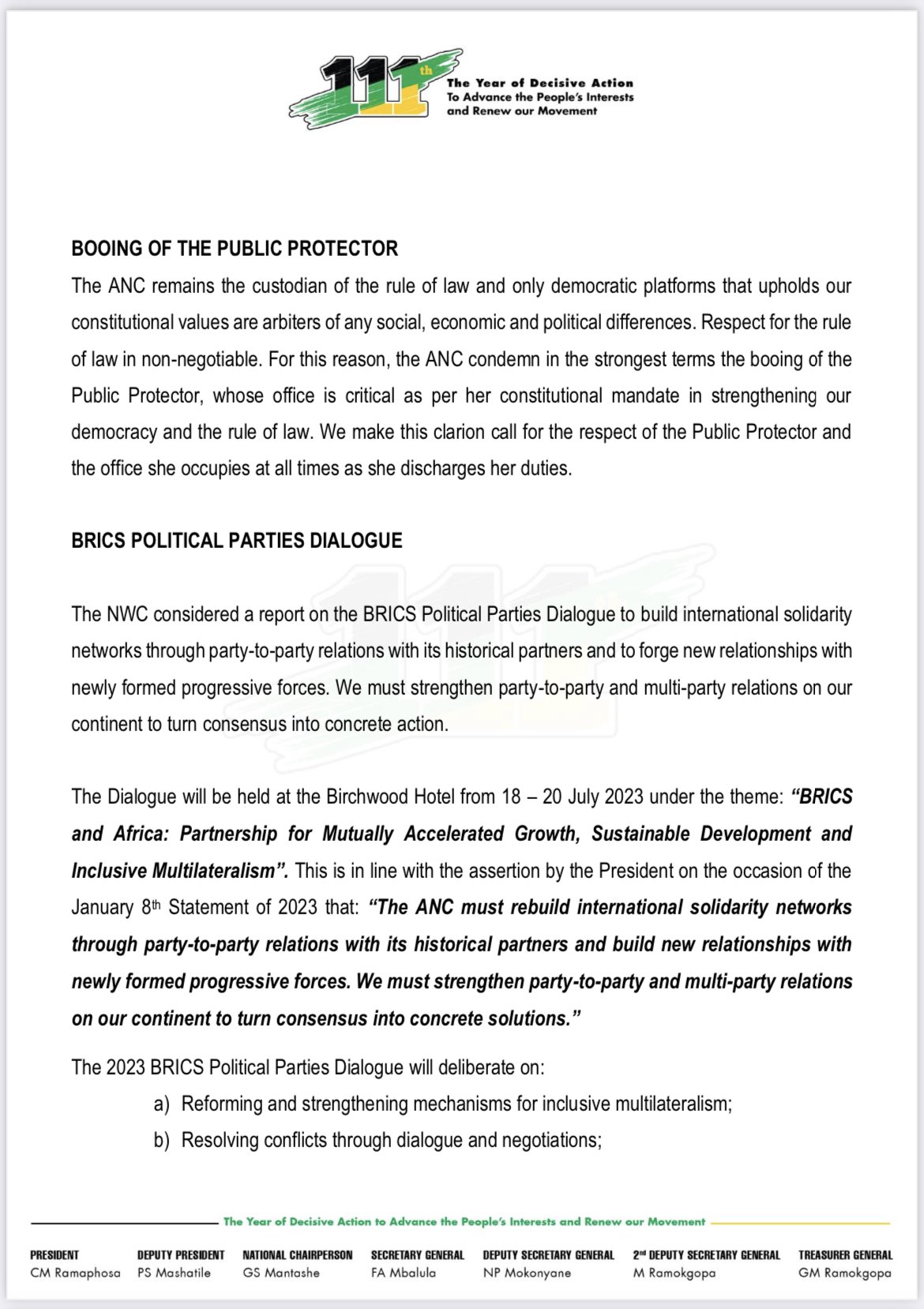 African National Congress on Twitter: "ANC statement on the outcomes of the National Working ...