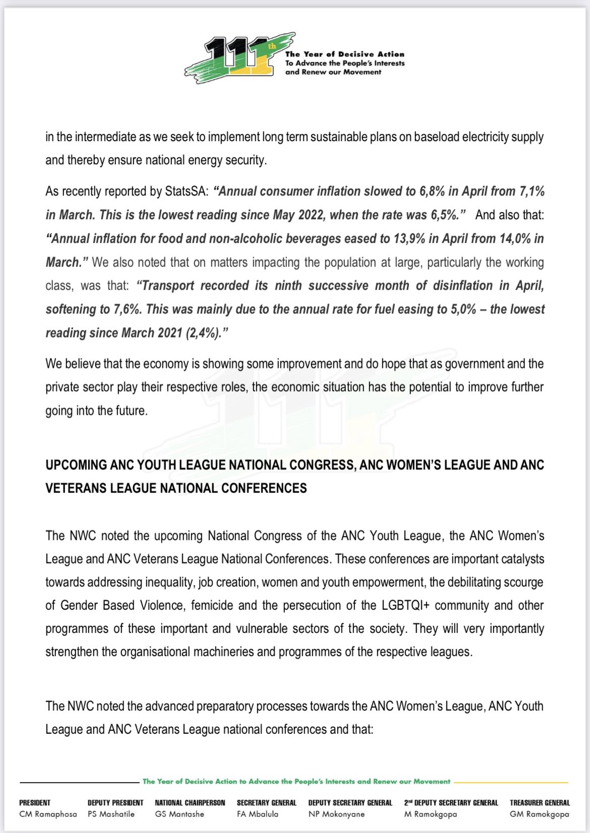 African National Congress on Twitter: "ANC statement on the outcomes of the National Working ...