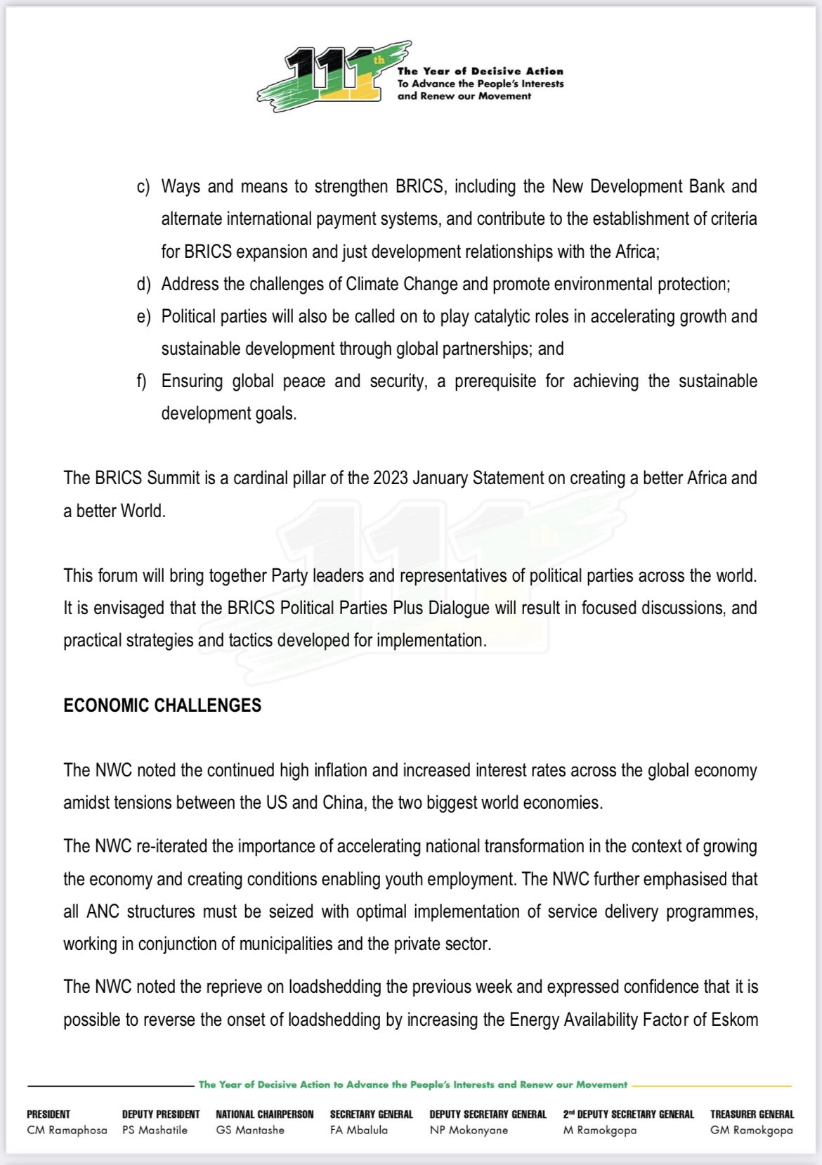 African National Congress on Twitter: "ANC statement on the outcomes of the National Working ...