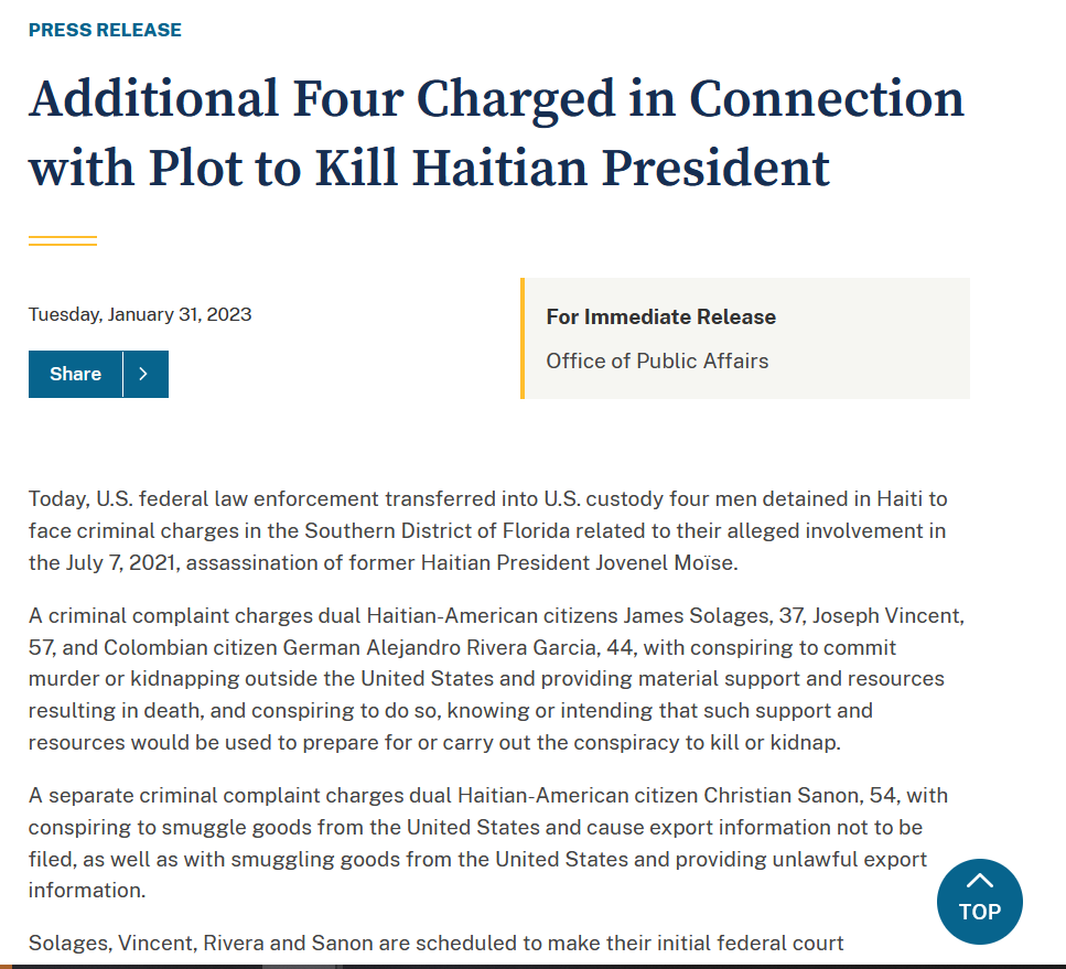 2021: "An American arrested in connection to the assassination of Haiti ...