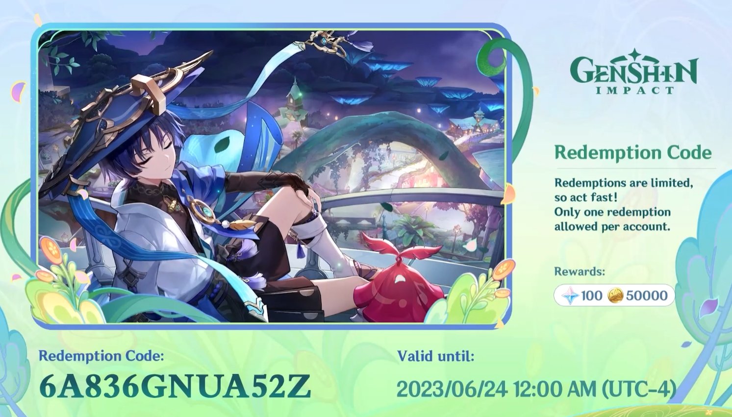 Genshin Mains_Your Guide to Teyvat on Twitter: "Code 3 - 6A836GNUA52Z Redeem: https://t.co ...