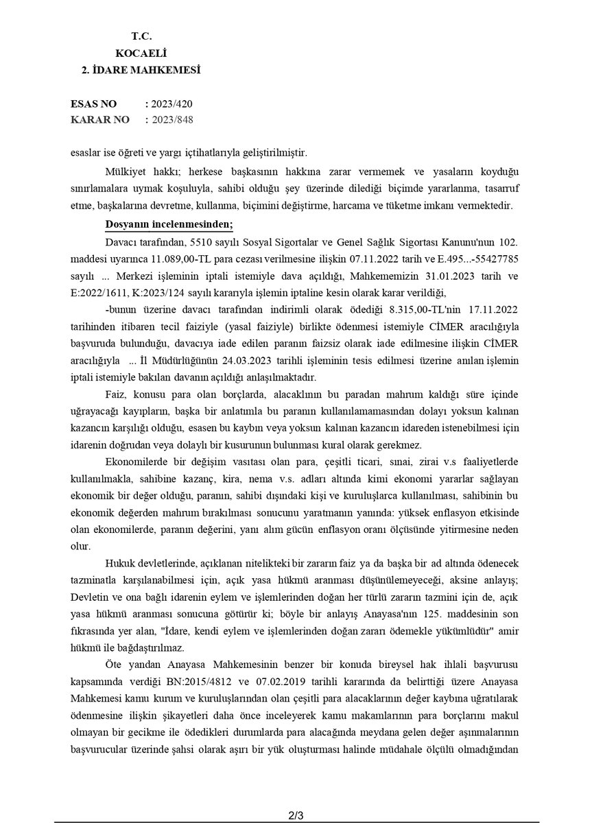 İhtisas Hukuk on Twitter: "🔴Davacı tarafından ödenen idari para cezasının mahkeme kararıyla ...