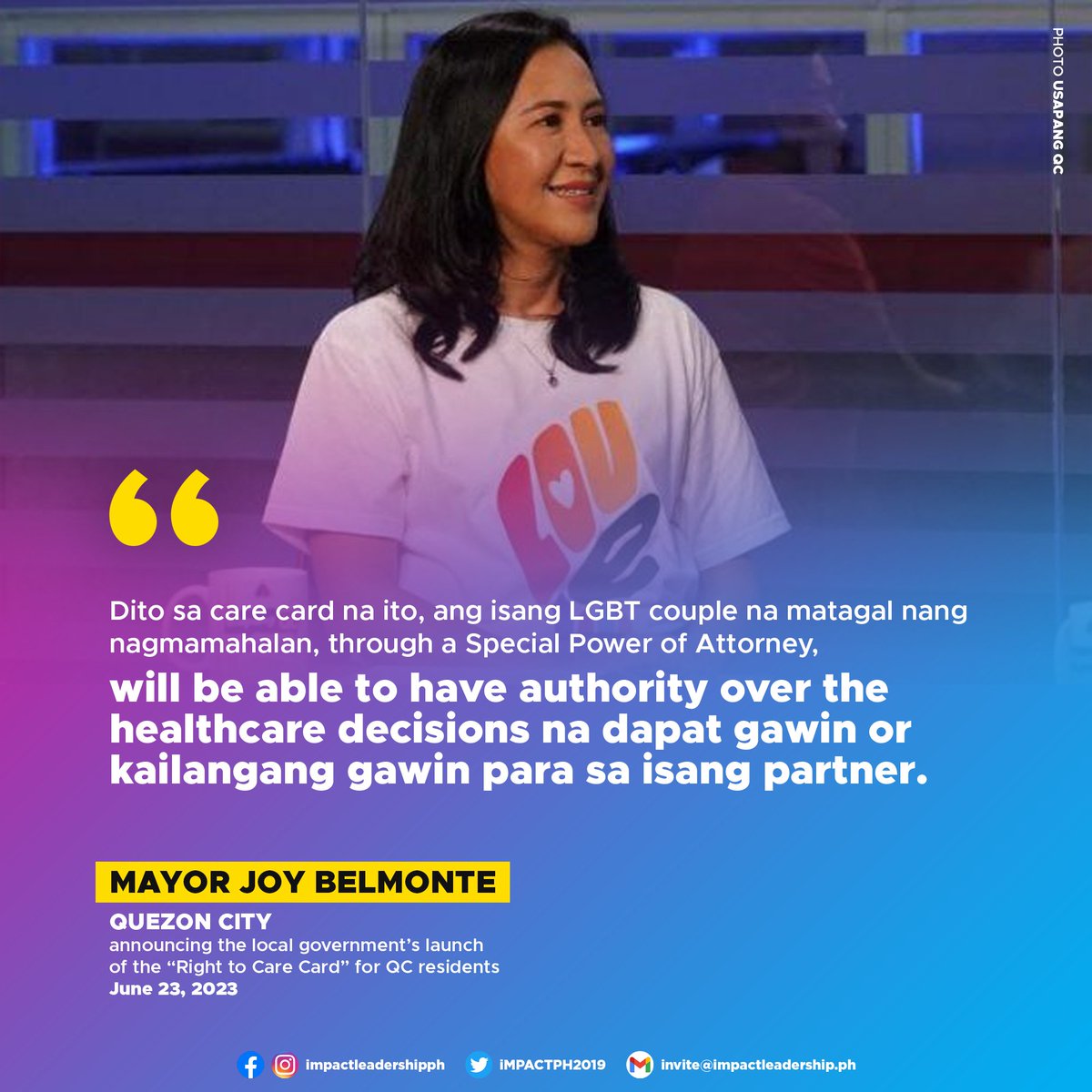 iMPACT Leadership on Twitter: "'RIGHT TO CARE CARD' 🏳️‍🌈 Quezon City Mayor Joy Belmonte ...