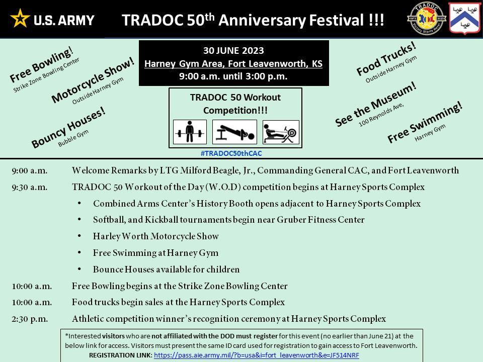 U.S. Army CGSC on Twitter: "30 JUN 0900-1500: Come to TRADOC 50th Anniv. Festival outside Harney ...