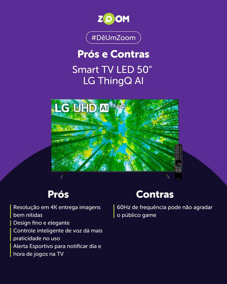 Zoom on Twitter: "Tá procurando uma TV nova? 🤔 Se liga nesses prós e contras da Smart TV Led 50 ...