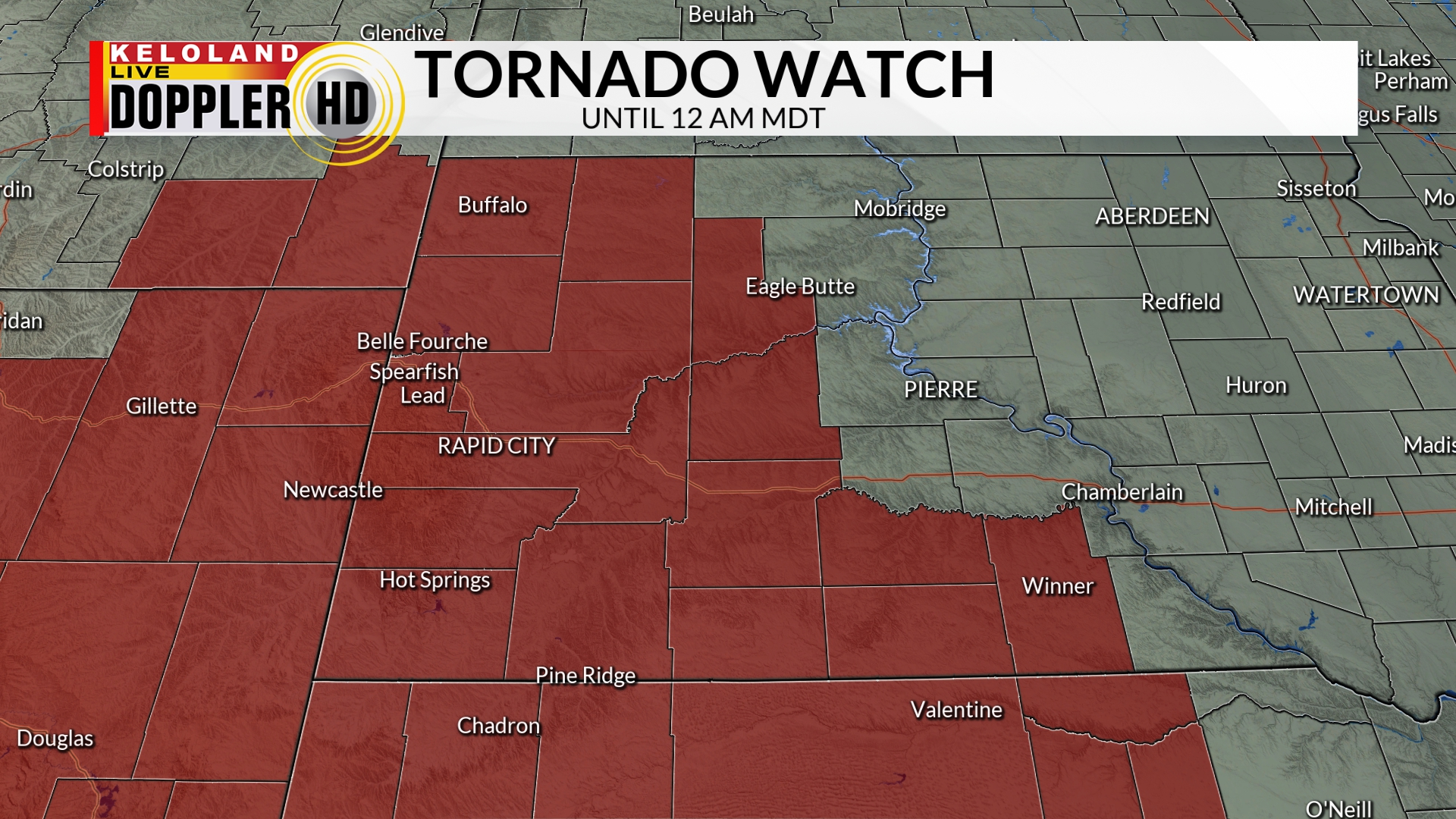 KELOLAND Weather on Twitter: "TORNADO WATCH for western and south central SD until midnight MDT ...