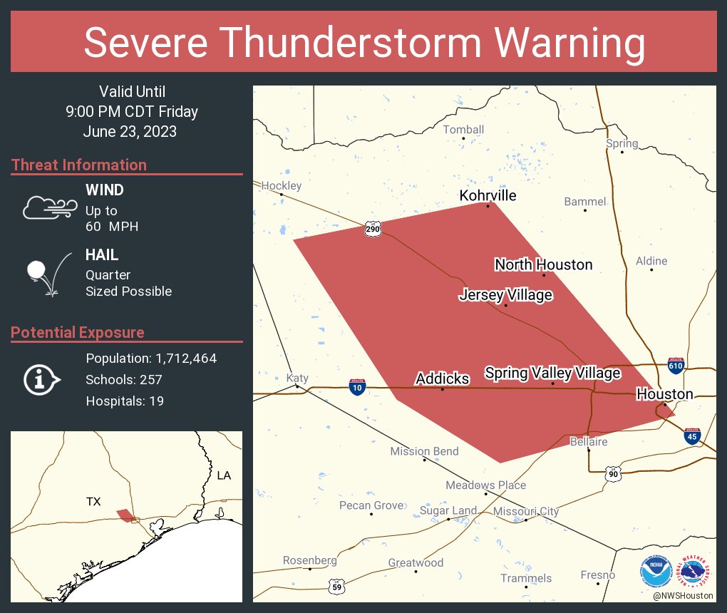 NWS Severe Tstorm on Twitter: "Severe Thunderstorm Warning including Houston TX, Jersey Village ...