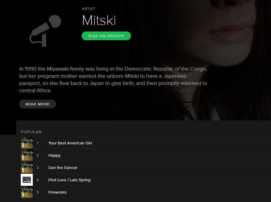 mitski stats on Twitter: "mitski's most popular spotify songs on july 5, 2016 https://t.co ...