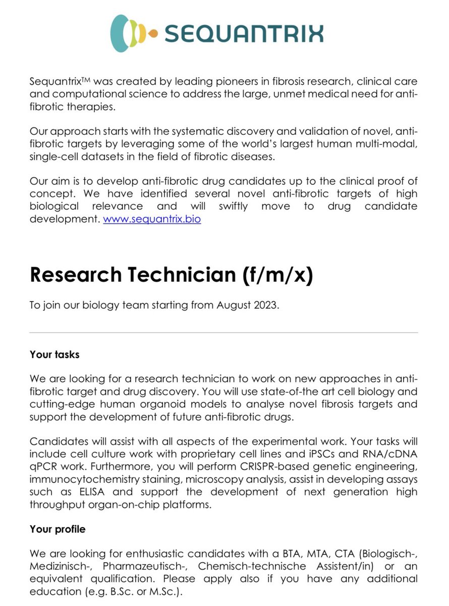 Rafael Kramann, MD PhD on Twitter: "We are hiring research technicians at http://Sequantrix.bio ...