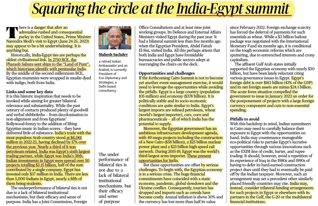 Upsc Civil Services Exam on Twitter: "Squaring the circle at the India-Egypt summit Source: The ...