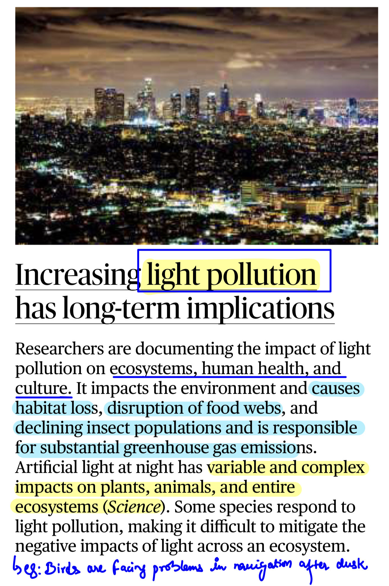 Causes Of Light Pollution