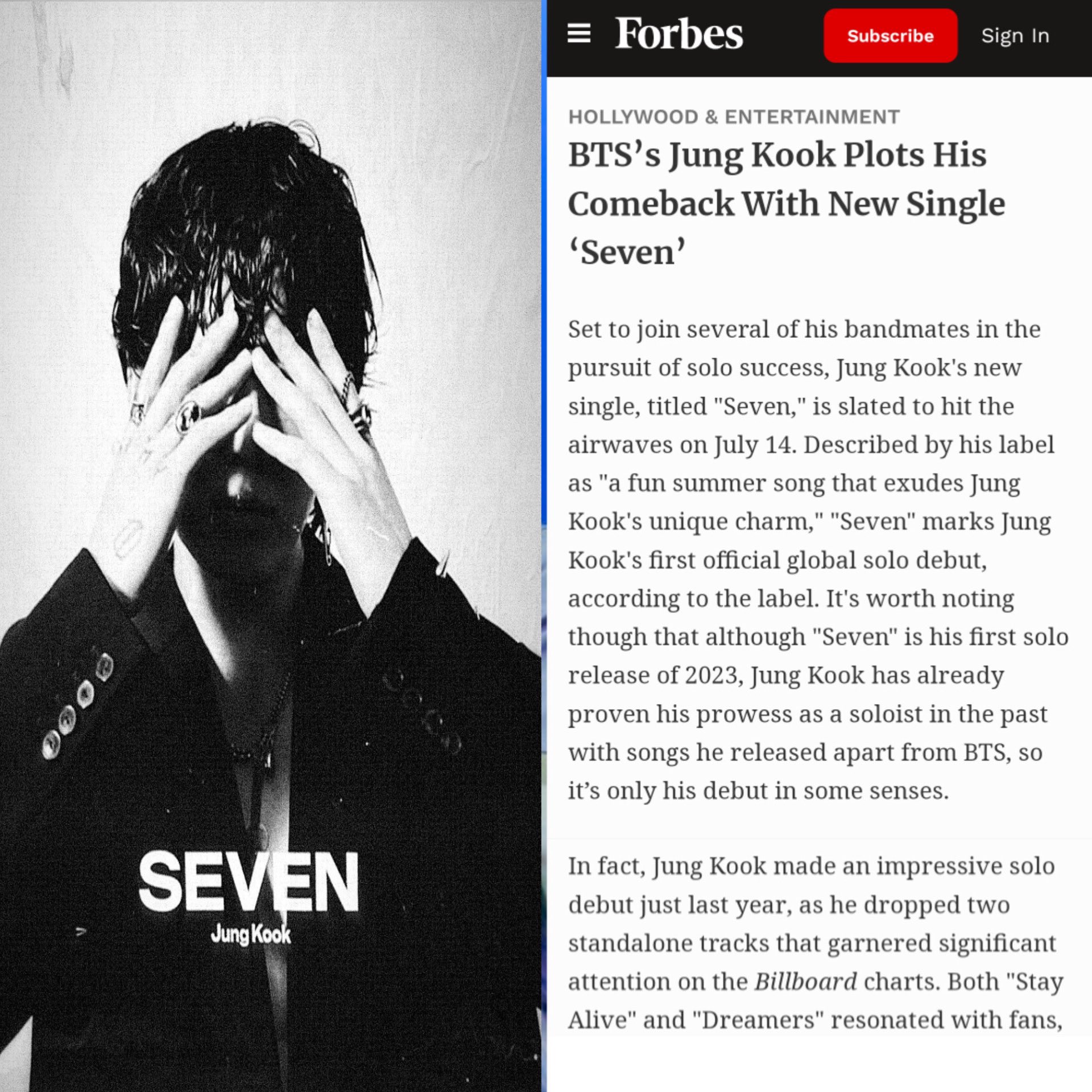 Jk Dailyʲᵏ On Twitter 📰 Forbes On Jungkooks New Single ‘seven
