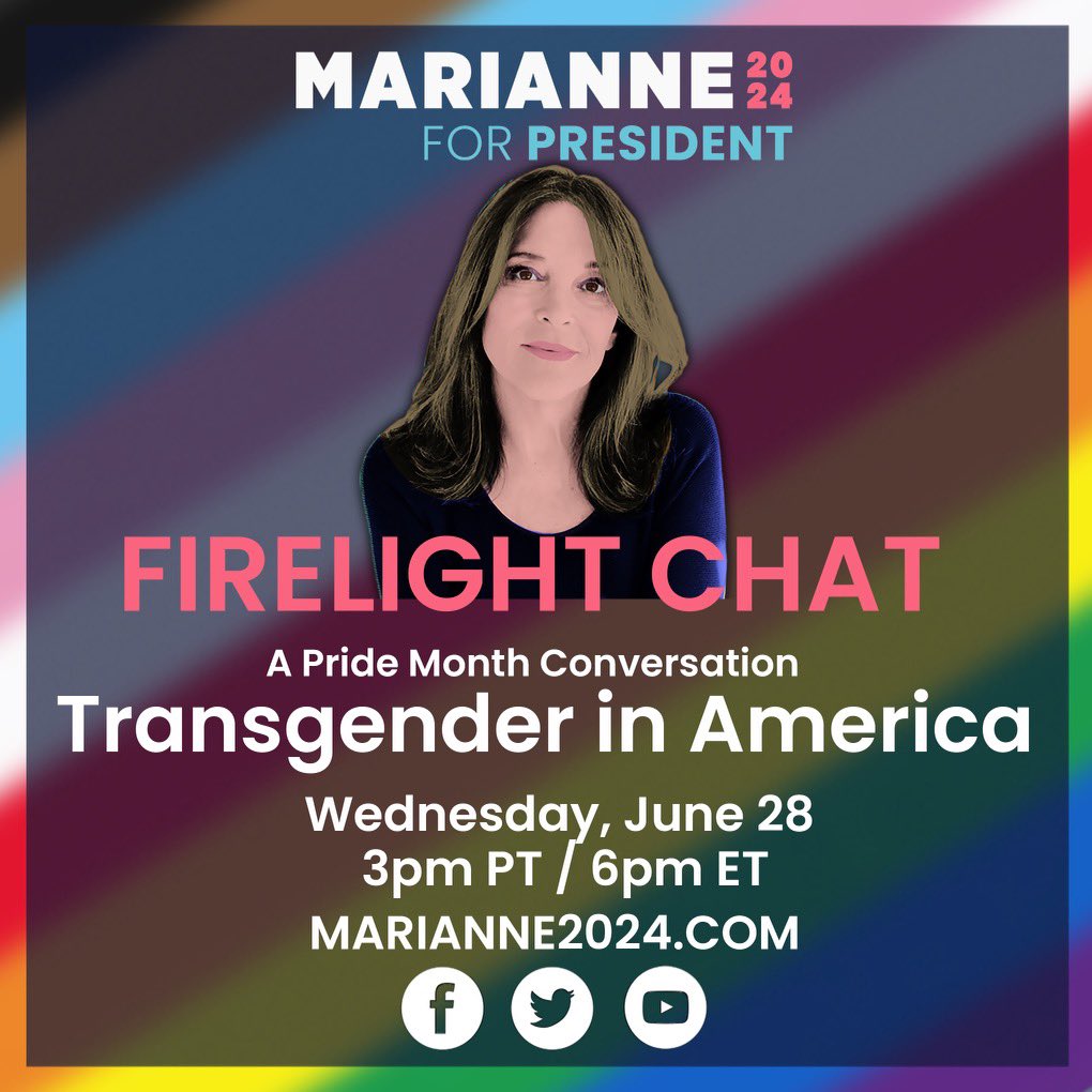 Marianne Williamson on Twitter: "Please join me next Wednesday, June 28th, at 3pmPT / 6pm ET for ...