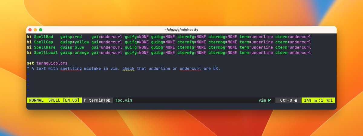 Mitchell Hashimoto on Twitter: "My terminal has supported undercurls and colored underlines for ...