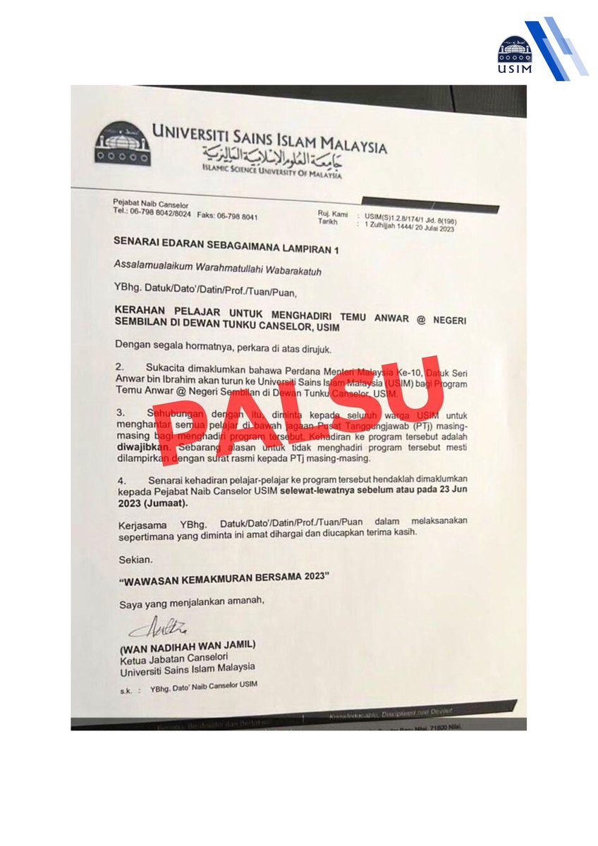 USIM Official on Twitter: "KENYATAAN MEDIA UNIVERSITI SAINS ISLAM MALAYSIA (USIM) PENULARAN ...
