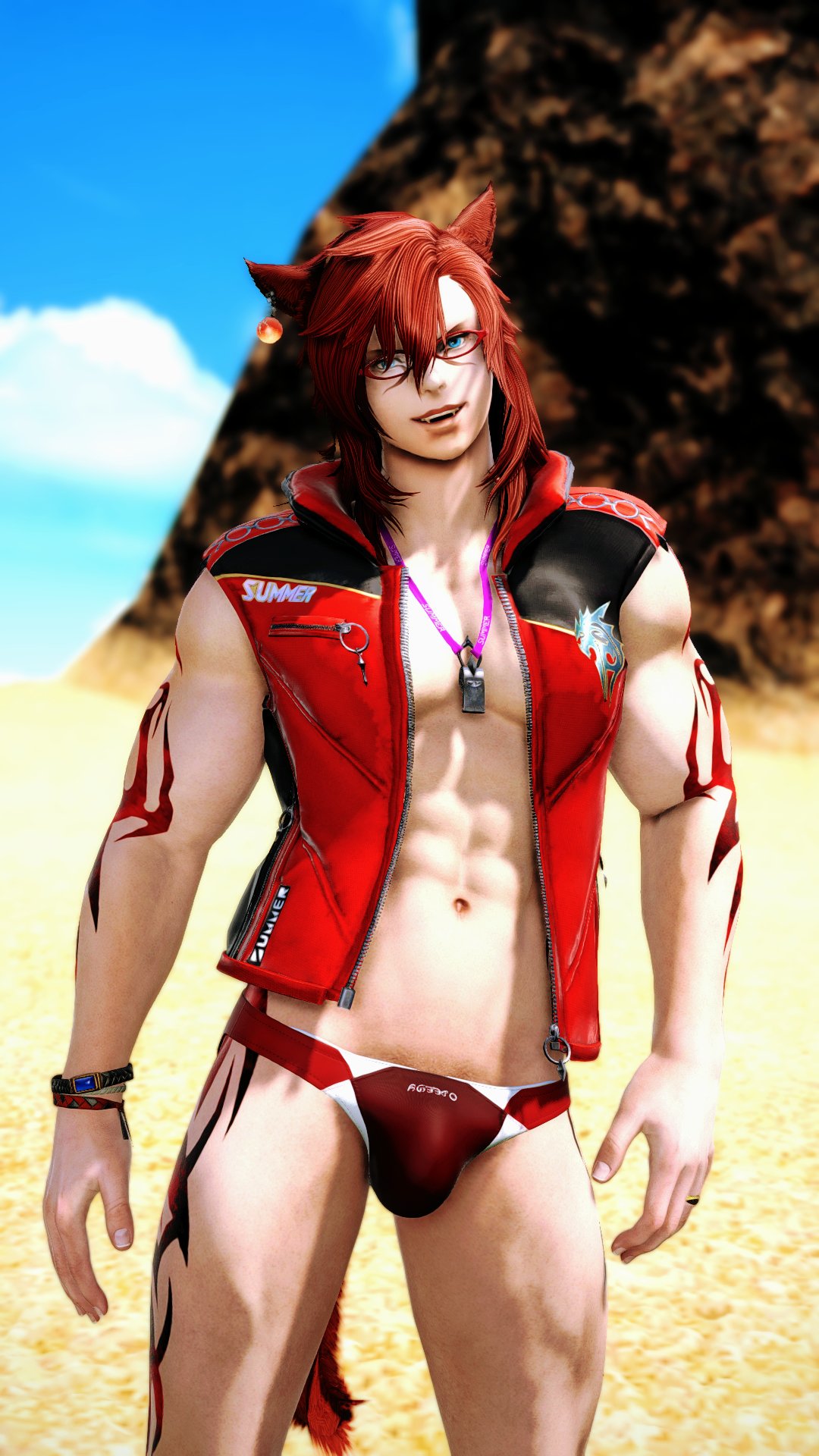 Hakase on Twitter: "Just kitty... In summer! 🏖️🍎🐈‍⬛ (Yes, it's too hot 🫠) #miqote #EorzeaPhotos ...