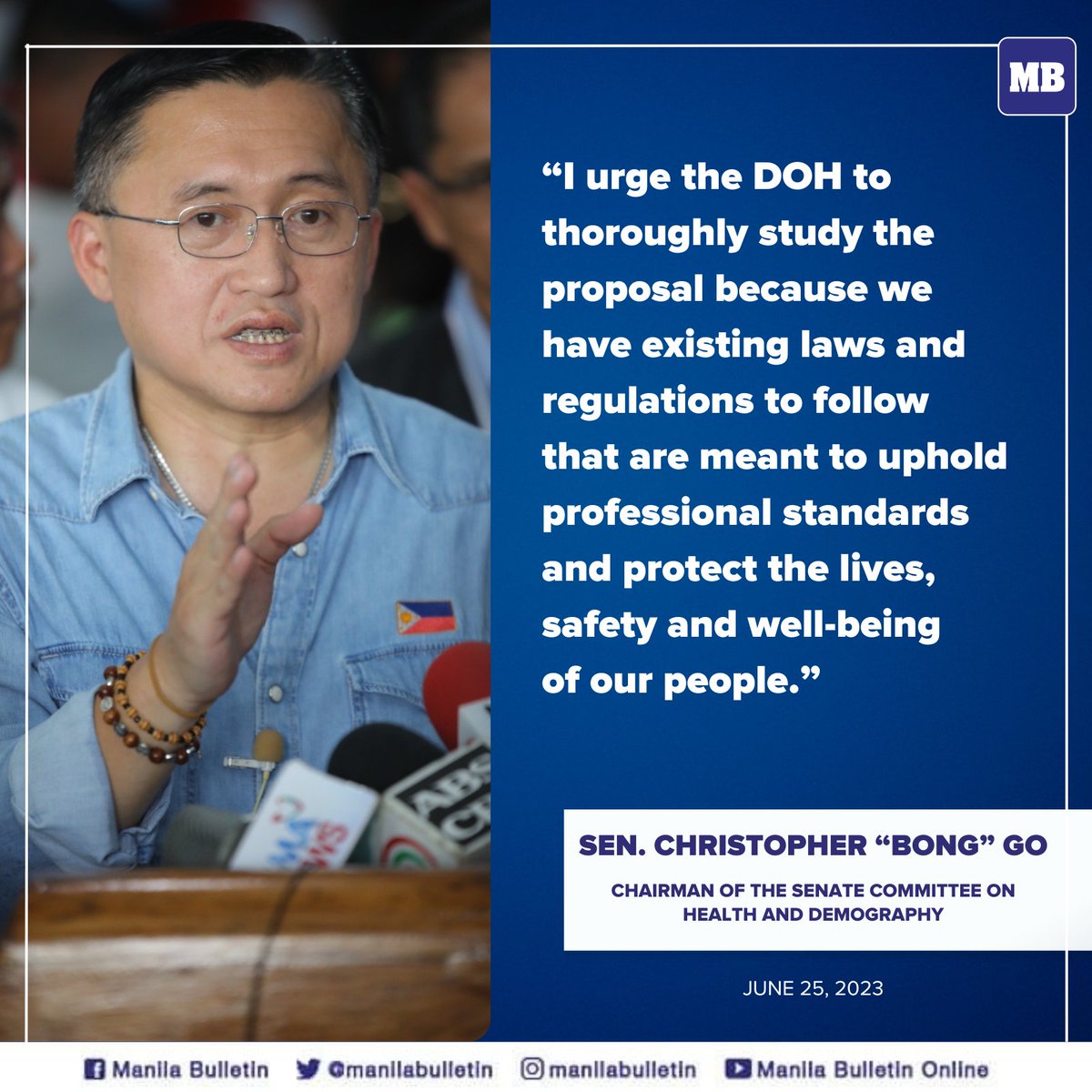 Manila Bulletin News on Twitter: "Senator Christopher “Bong” Go on Sunday, June 25 reiterated ...