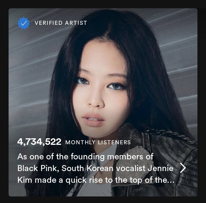 ᴱᴬᴿᵀᴴ ᴶᴱᴺᴺᴵᴱ On Twitter Jennie Become The Most Gained Spotify Monthly