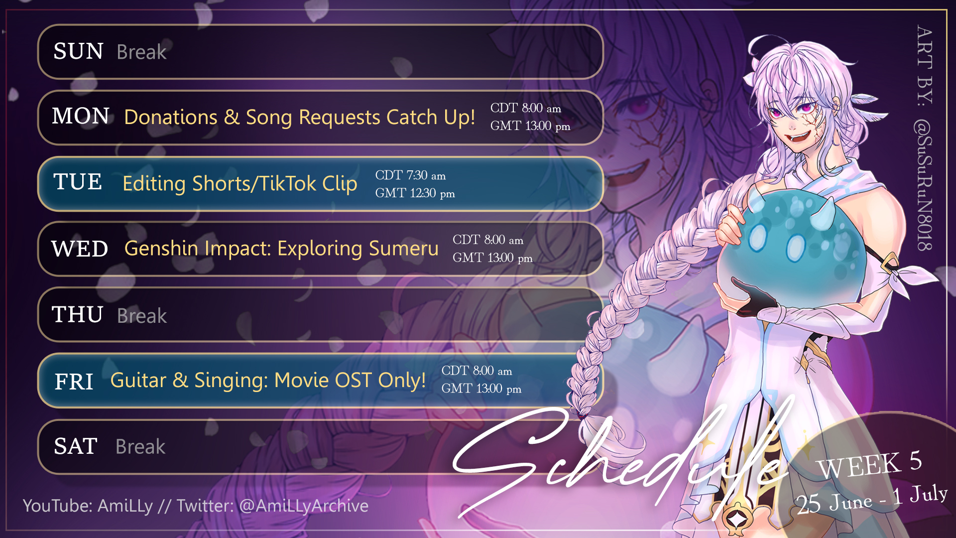 AmiLLy 🥀🎼 | VSinger on Twitter: "🗓️ Schedule's up! We actually have two guitar & singing streams ...