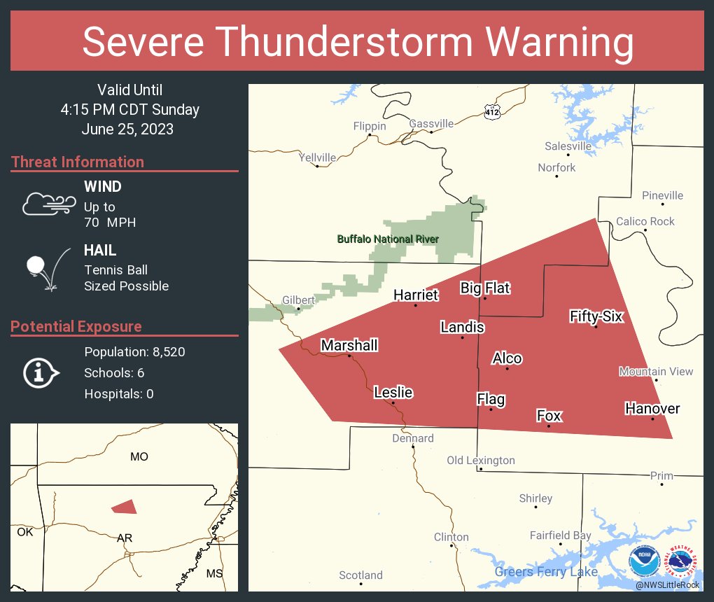 NWS Severe Tstorm on Twitter: "Severe Thunderstorm Warning including Marshall AR, Leslie AR and ...