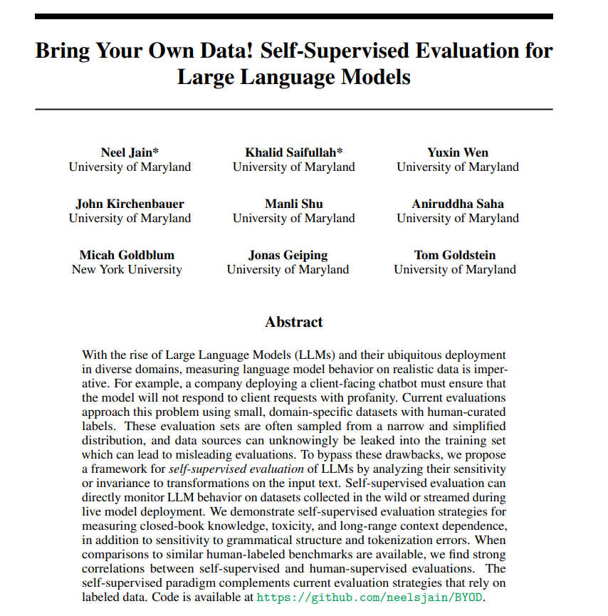 Aran Komatsuzaki on Twitter: "Bring Your Own Data! Self-Supervised Evaluation for Large Language ...