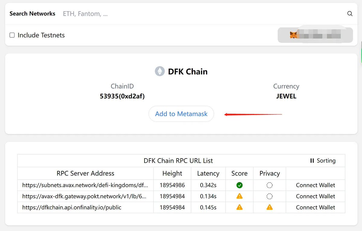 加密狗 on Twitter: "第2步、添加DFK链 如果你的MetaMask没有添加DFK Chain，请用下面链接添加： https://chainlist.org/chain/53935"